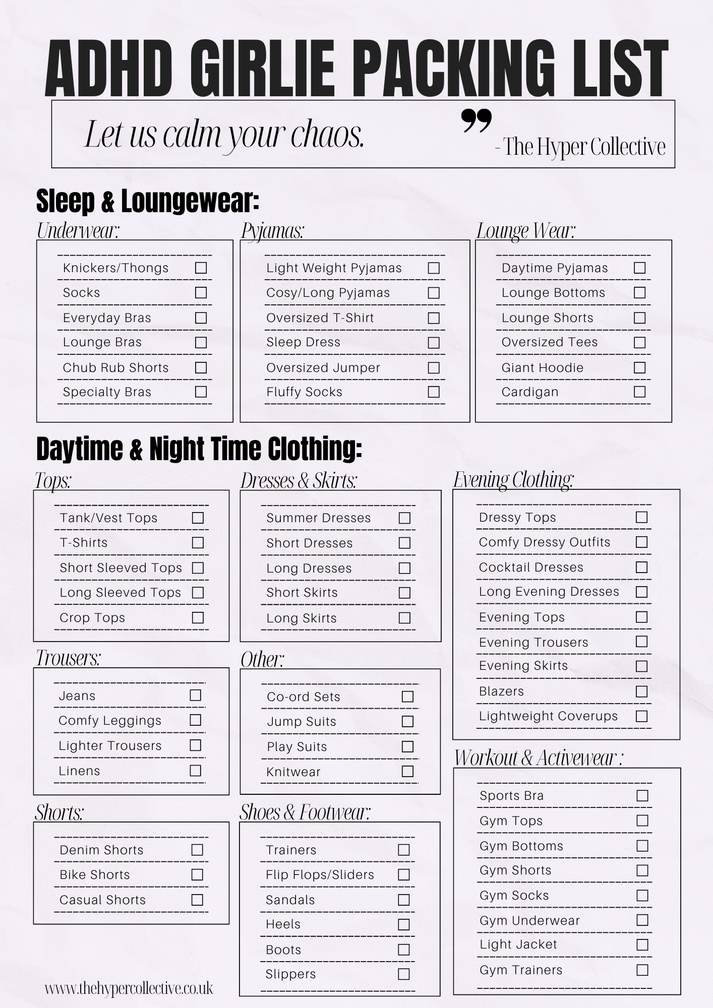 ADHD Girlie Packing List – The Hyper Collective